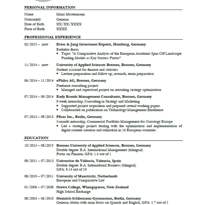 Curriculum Vitae (CV): Vorlage & Tipps - e-fellows.net